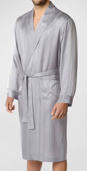 Majestic International - Men's Herringbone Stripe Silk Shawl Robe