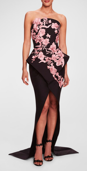 Marchesa - Strapless Orchid Embroidered Structured Column Gown