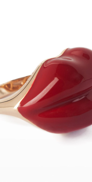 Mattioli - 18k Rose Gold Red Enamel Lips Ring