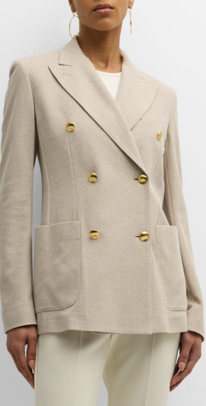 Max Mara - Vanadio Pique Knit Double-Breasted Blazer Jacket