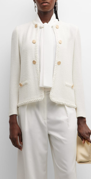 Misook - Button-Front Braided-Trim Tweed Jacket