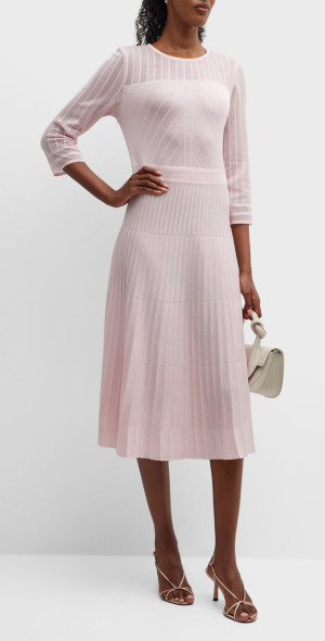 Misook - Geometric Knit Pleated Midi Dress
