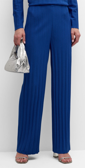 Misook - Soft Ribbed Knit Wide-Leg Pants