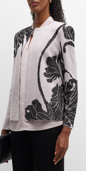 Misook - Statement Floral Knit Jacket with Shoulder Pads