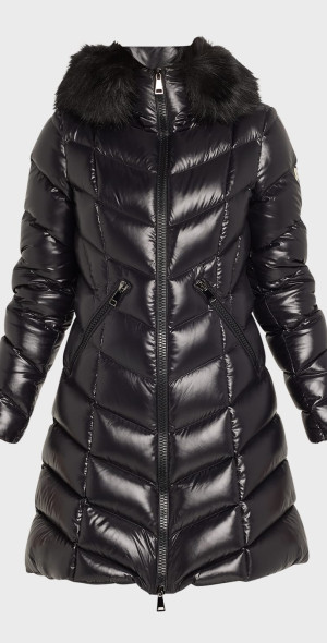 Moncler - Fulmarus Chevron-Quilted Long Puffer Coat with Faux Fur Trim