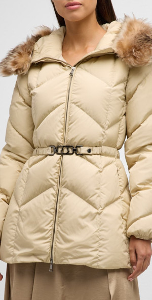 Moncler - Loriot Belted Puffer Jacket with Removable Faux Fur Ruff