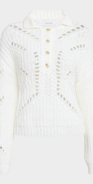 Naadam - Ribbed Open-Stitch Quarter Button Sweater
