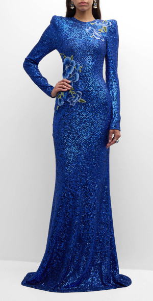 Naeem Khan - Floral Embroidered Sequin Gown