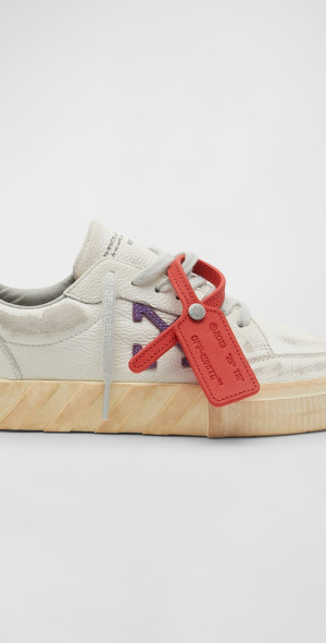 Off-White - Vulcanized Distressed Leather Low-Top Sneakers