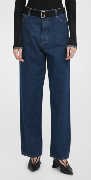 Plan C - Belted Wide-Leg Denim Trousers
