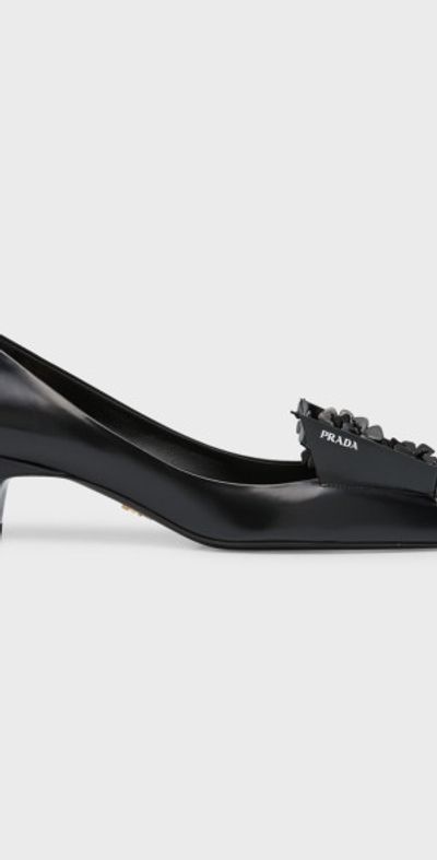 Prada - Bouquet Leather Kitten-Heel Pumps
