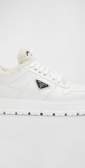 Prada - Leather Shearling Platform Sneakers