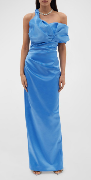 Rachel Gilbert - Larna Draped One-Shoulder Column Gown