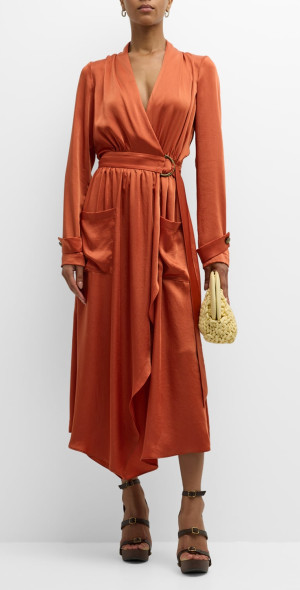 Ramy Brook - Hannah Satin Wrap Midi Dress