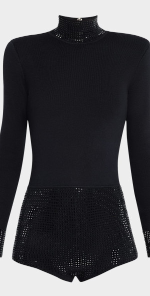 Retrofete - Bethanie Rhinestone Turtleneck Romper