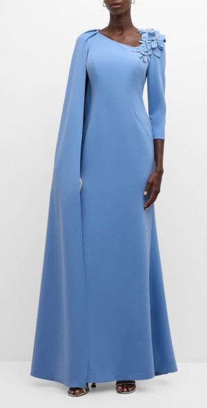 Rickie Freeman for Teri Jon - Asymmetric Cape-Sleeve Gown