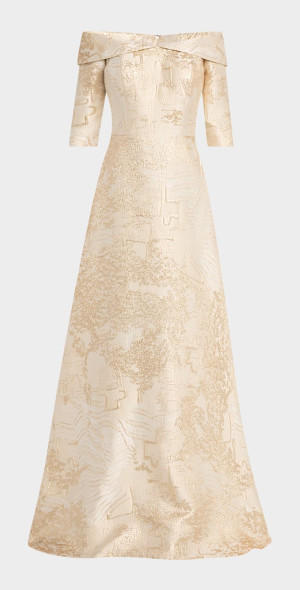 Rickie Freeman for Teri Jon - Off-Shoulder Metallic Jacquard Gown