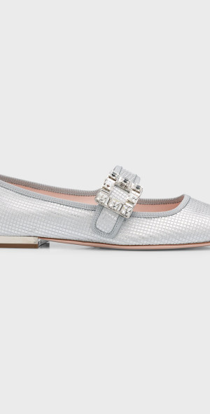 Roger Vivier - Metallic Mary Jane Crystal Ballerina Flats