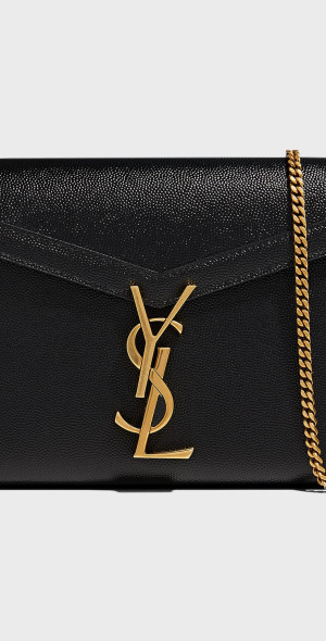 Saint Laurent - Cassandra Mini YSL Wallet on Chain in Grained Leather