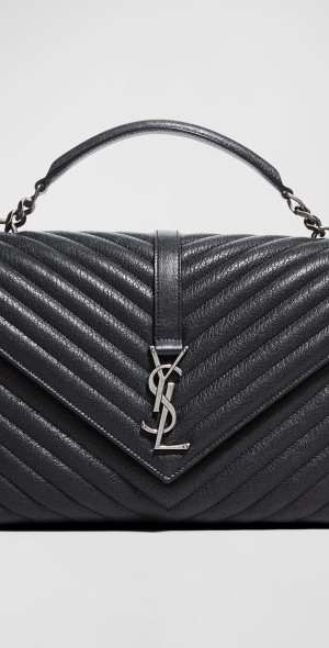 Saint Laurent - College Large Flap YSL Shoulder Bag in Quilted Leather