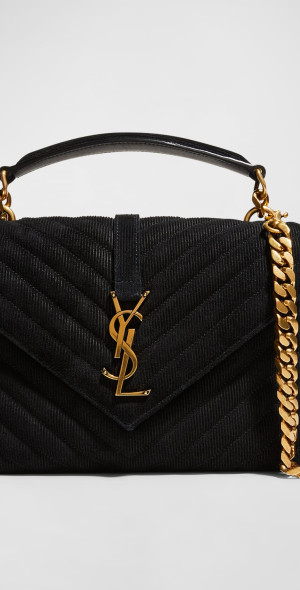 Saint Laurent - College Medium Flap YSL Shoulder Bag in Quilted Corduroy