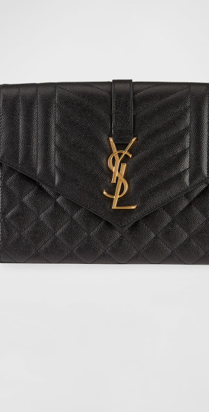 Saint Laurent - Envelope Flap YSL Clutch Bag in Grained Leather