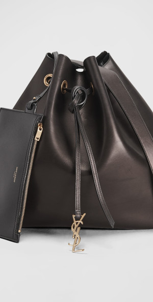 Saint Laurent - Large YSL Drawstring Leather Hobo Bag