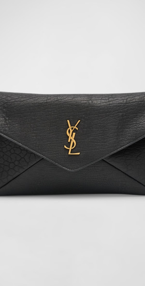 Saint Laurent - Large YSL Envelope Pouch Clutch Bag in Leather