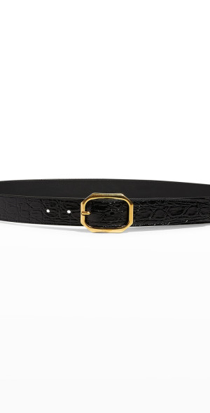 Saint Laurent - YSL Croc-Embossed Leather Belt