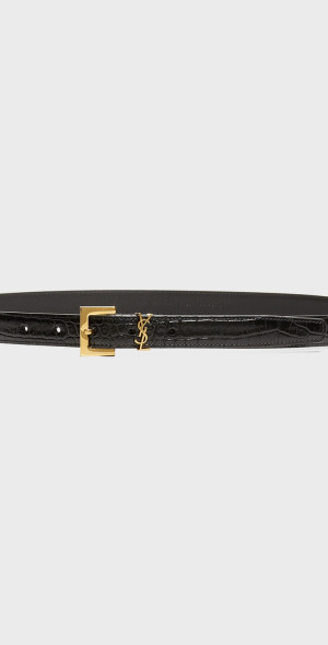 Saint Laurent - YSL Croc-Embossed Skinny Belt