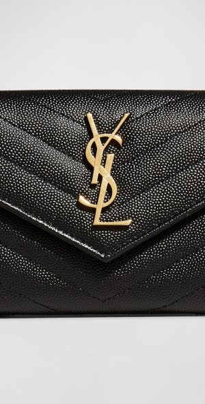 Saint Laurent - YSL Monogram Trifold Wallet in Grained Leather