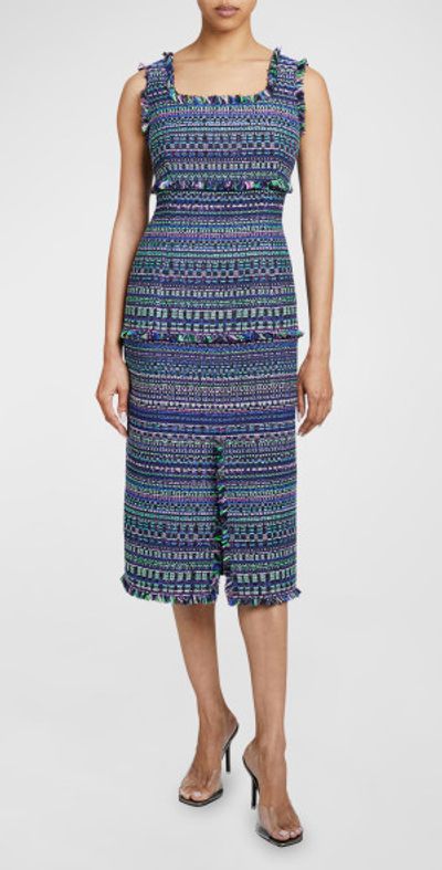 Santorelli - Faye Sleeveless Fringe-Trim Tweed Dress