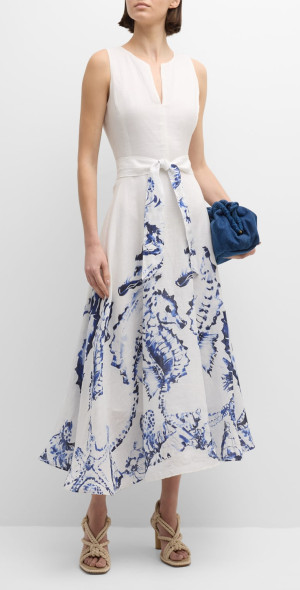 Sara Roka - Teama90 Animal-Print Linen Midi Dress