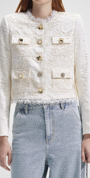 Self-Portrait - Floral Cord Lace Crop Jacket