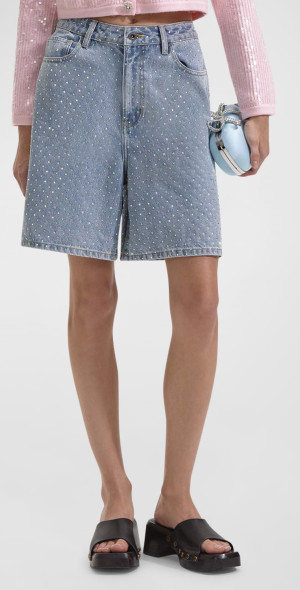 Self-Portrait - Rhinestone Denim Shorts
