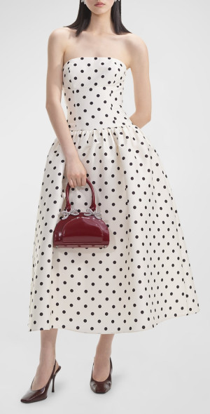 Self-Portrait - Strapless Polka Dot Taffeta Midi Dress