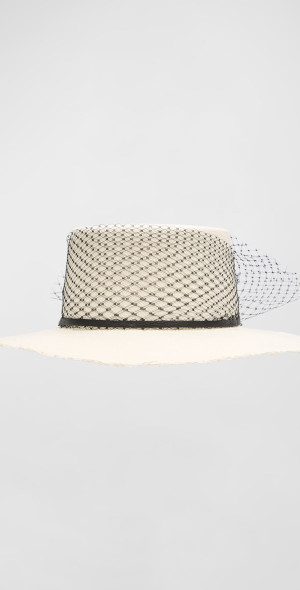 Sensi Studio - Glamour Veiled Straw Large Brim Hat