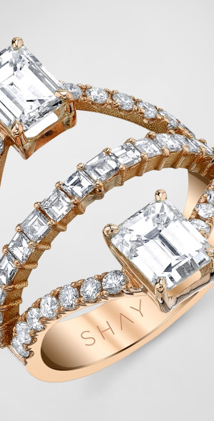 SHAY - 18K Rose Gold Princess and Double Emerald Cut Diamond Ring