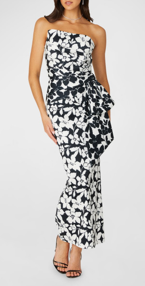 Shoshanna - Ana Strapless Draped Floral-Print Column Gown