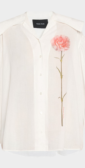 Simone Rocha - Carnation-Print Sailor-Collar Puff-Sleeve Shirt