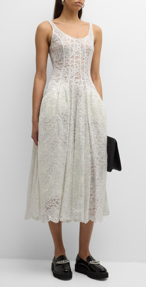 Simone Rocha - Sculpted Scoop-Neck Sleeveless Lace Midi Dress