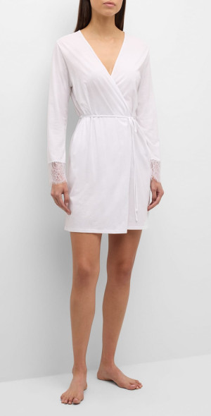 Skin - Melissa Lace-Trim Cotton Robe