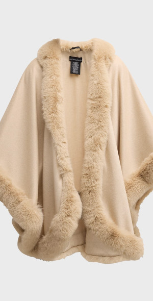 Sofia Cashmere - Cashmere Cape With Faux Fur Trim