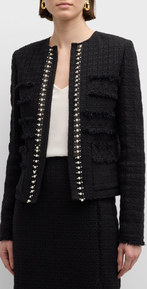 St. John - Crystal-Embellished Italian Textured Tweed Jacket