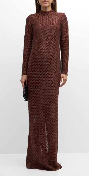 St. John - Sequined Sheer Fishnet Knit Column Gown