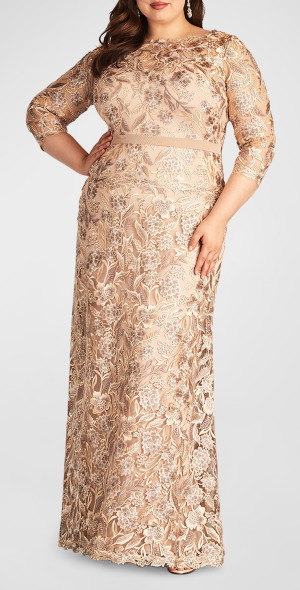 Tadashi Shoji - Plus Size Floral-Embroidered Column Gown