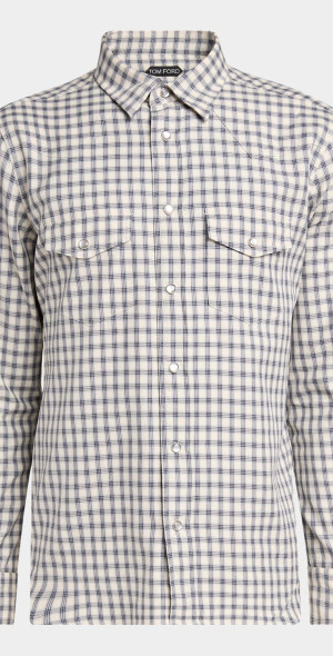 TOM FORD - Men's Grid Check Snap-Front Western Shirt