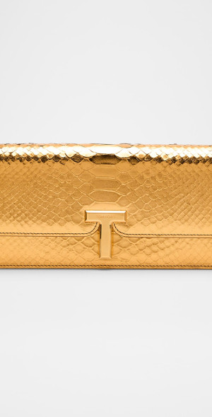TOM FORD - Wallis Metallic Python-Embossed Leather Clutch Bag