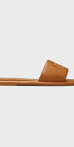 Tory Burch - Double T Leather Medallion Slide Sandals
