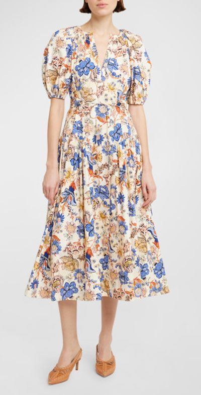 Ulla Johnson - Carina Floral Cotton Poplin Puff-Sleeve Midi Dress